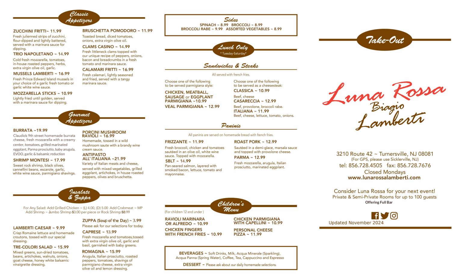Our Menu - Luna Rossa Biagio Lamberti